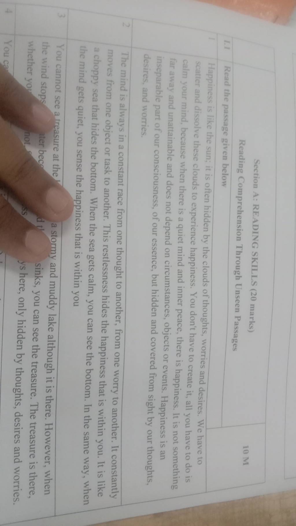 Section A: READING SKILLS ( 20 marks)Reading Comprehension Through Unseen..