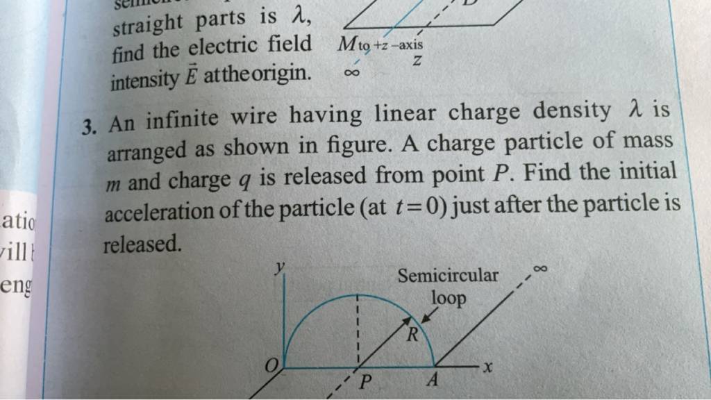 straight parts is \lambda, find the electric field intensity \vec{E} atth..