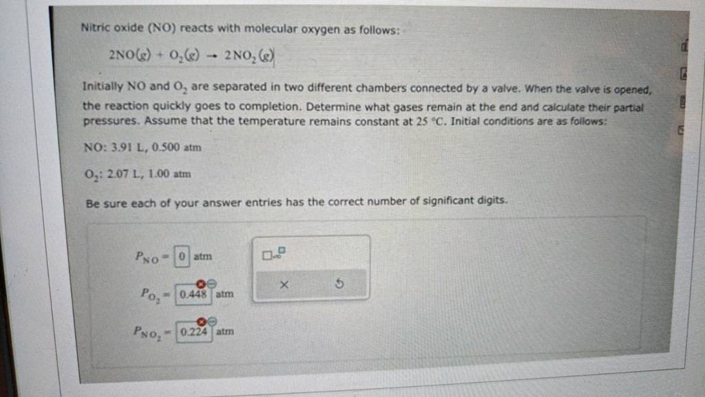 Nitric oxide (NO) reacts with molecular oxygen as follows:2NO( g)+O2 ( g..
