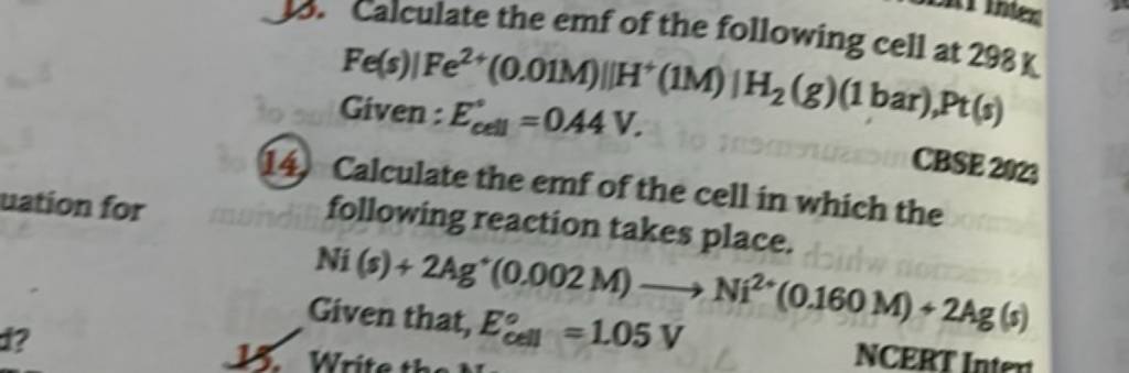 Calculate the emf of the following cell at 298 K \mathrm{Fe}(\mathrm{s})\..