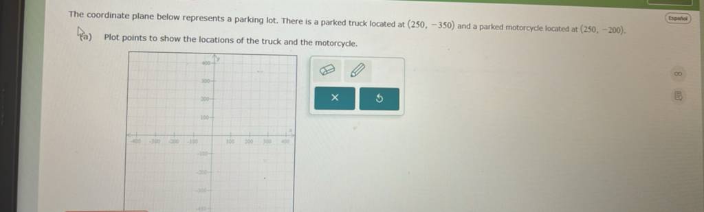 The coordinate plane below represents a parking lot. There is a parked tr..