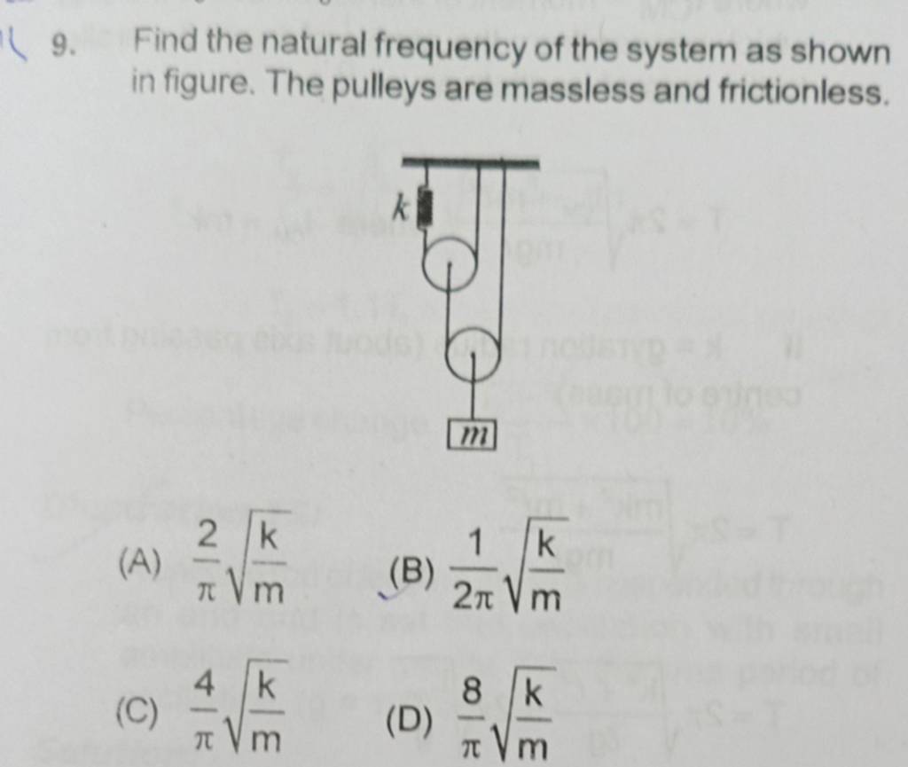Find the natural frequency of the system as shown in figure. The pulleys