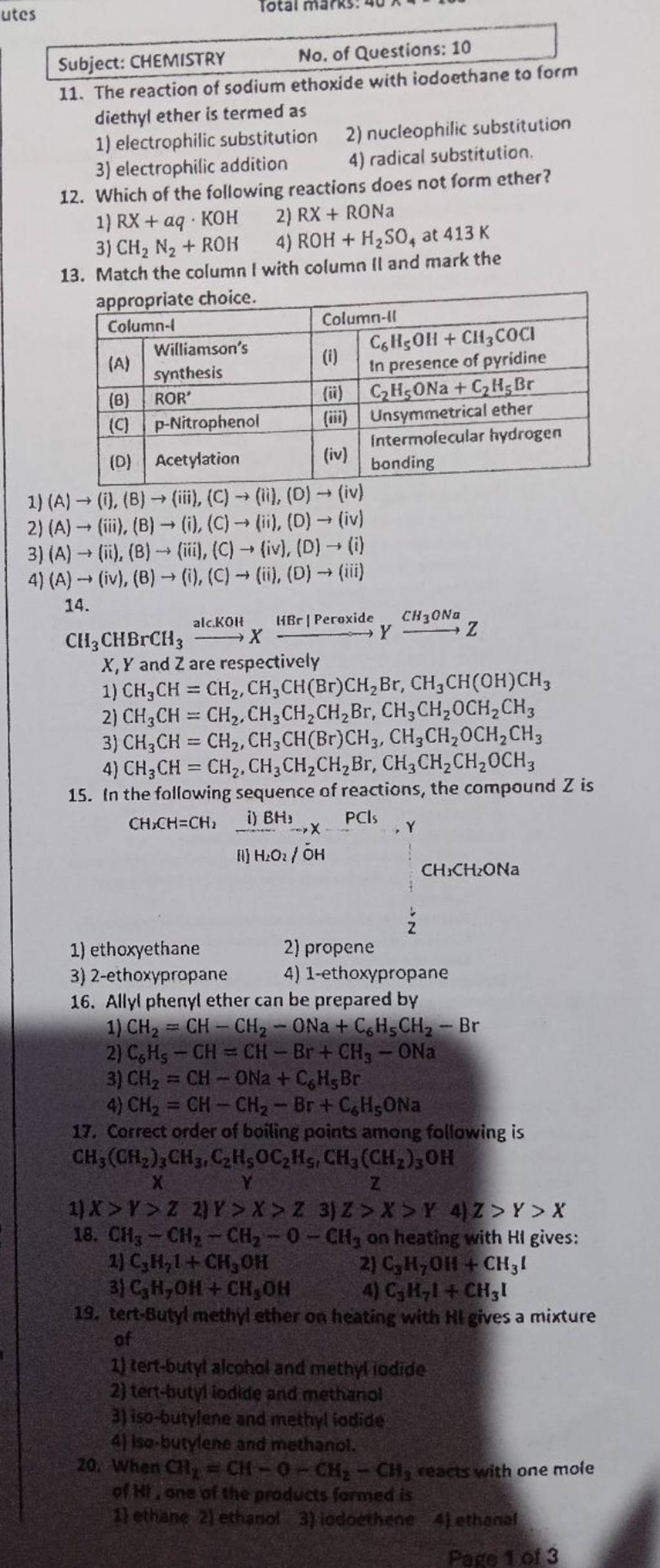 Match the column I with column II and mark the appropriate choice. Column..
