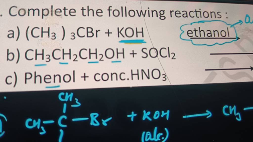 Complete the following reactions: a) (CH3 )3 CBr+KOH ethanol s b) CH3 CH2..