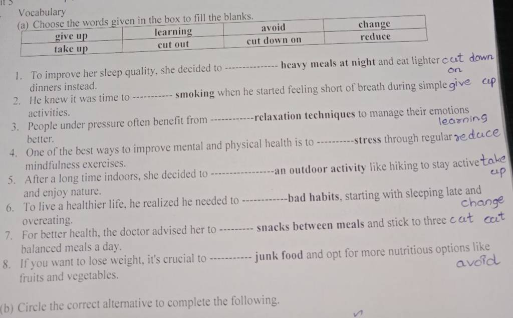 Vocabulary (a) Choose the words given in the box to fill the blanks. give..