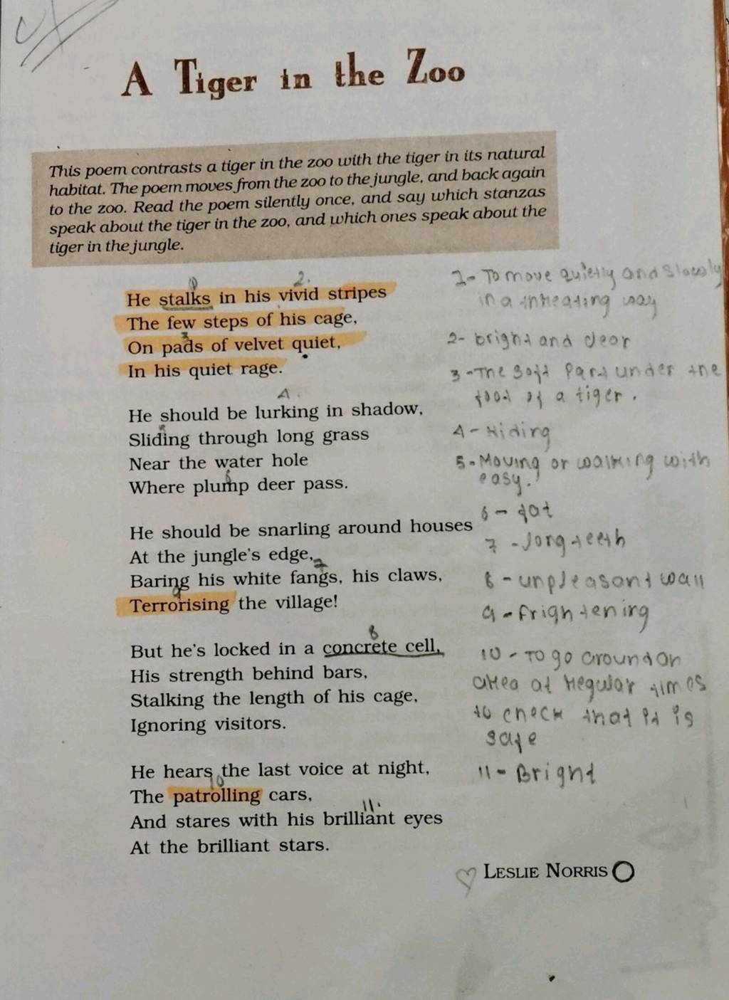 A Tiger in the ZooThis poem contrasts a tiger in the zoo with the tiger..
