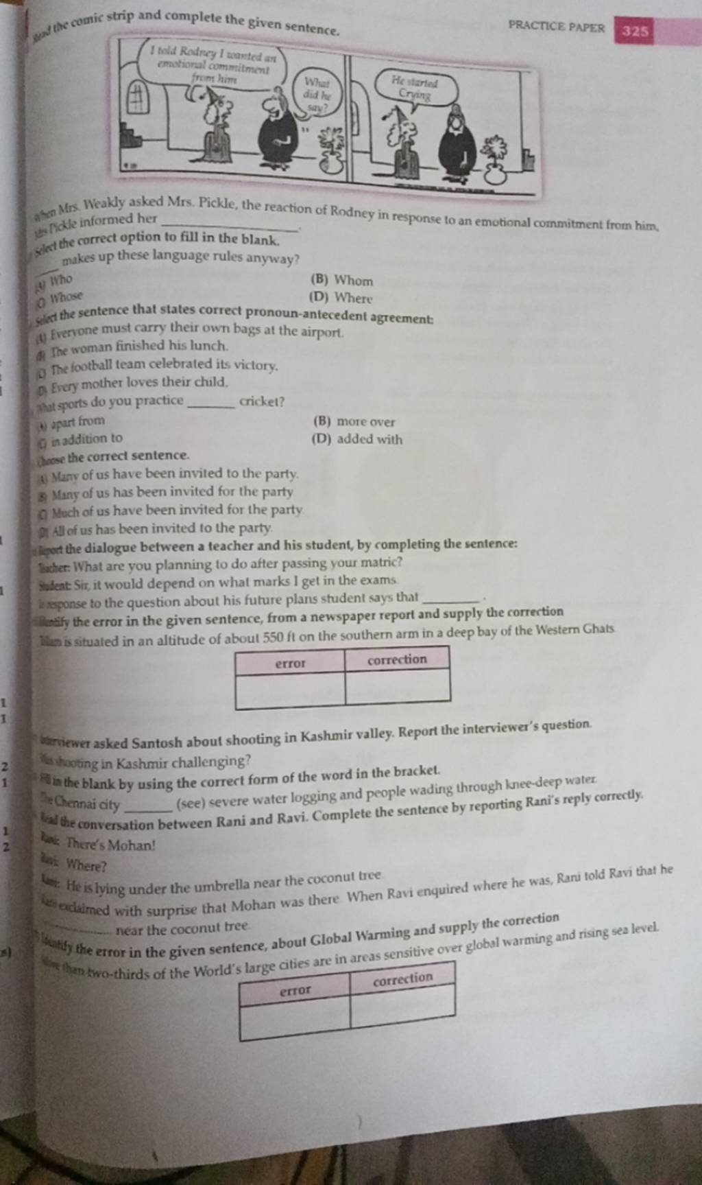 y3 the comic strip and complete the given sentence.PRACTICE PAPER325at..