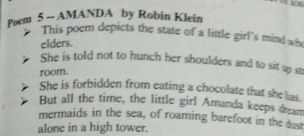 poem 5-AMANDA by Robin KleinThis poem depicts the state of a little girl..