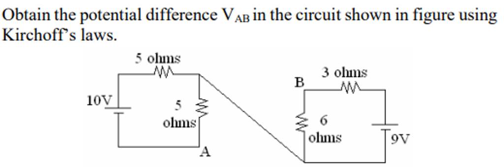 Obtain the potential difference VAB in the circuit shown in figure using..