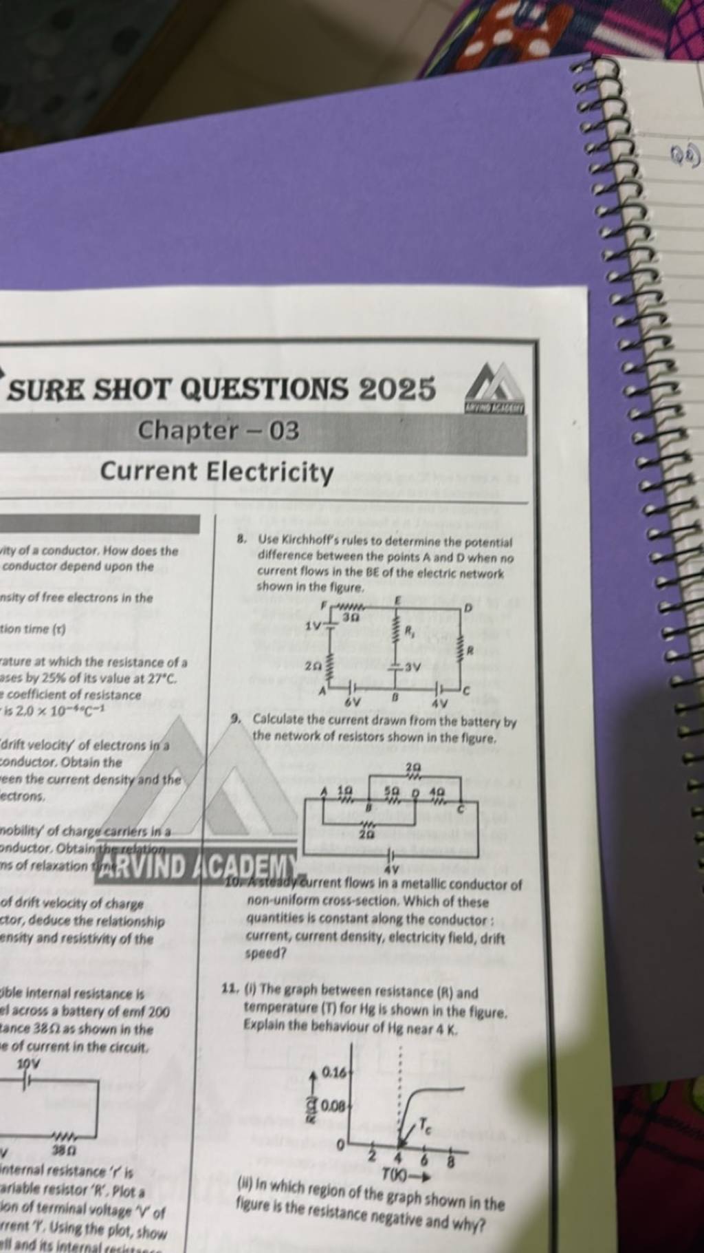 SURE SHOT QUESTIONS 2025Chapter-03Current Electricityity of a conducto..