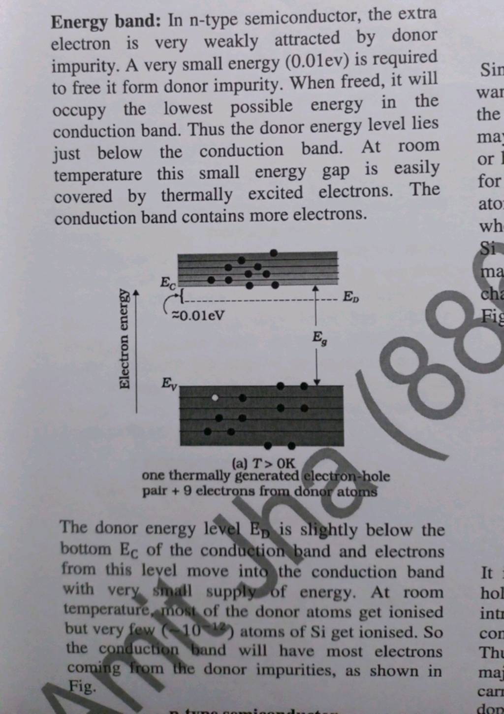 Energy band: In n-type semiconductor, the extra electron is very weakly a..