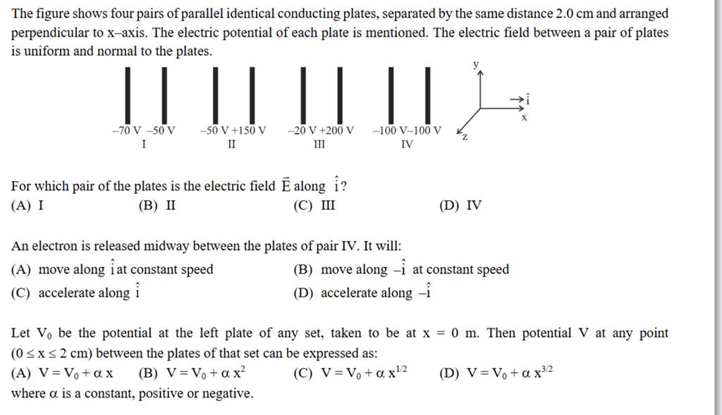 The figure shows four pairs of parallel identical conducting plates, sepa..