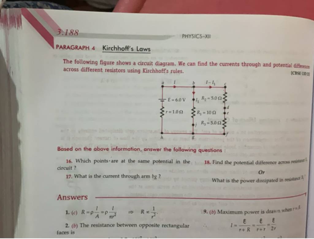 3.188PHYSICS-XIIPARAGRAPH 4 Kirchhoff's LawsThe following figure show..