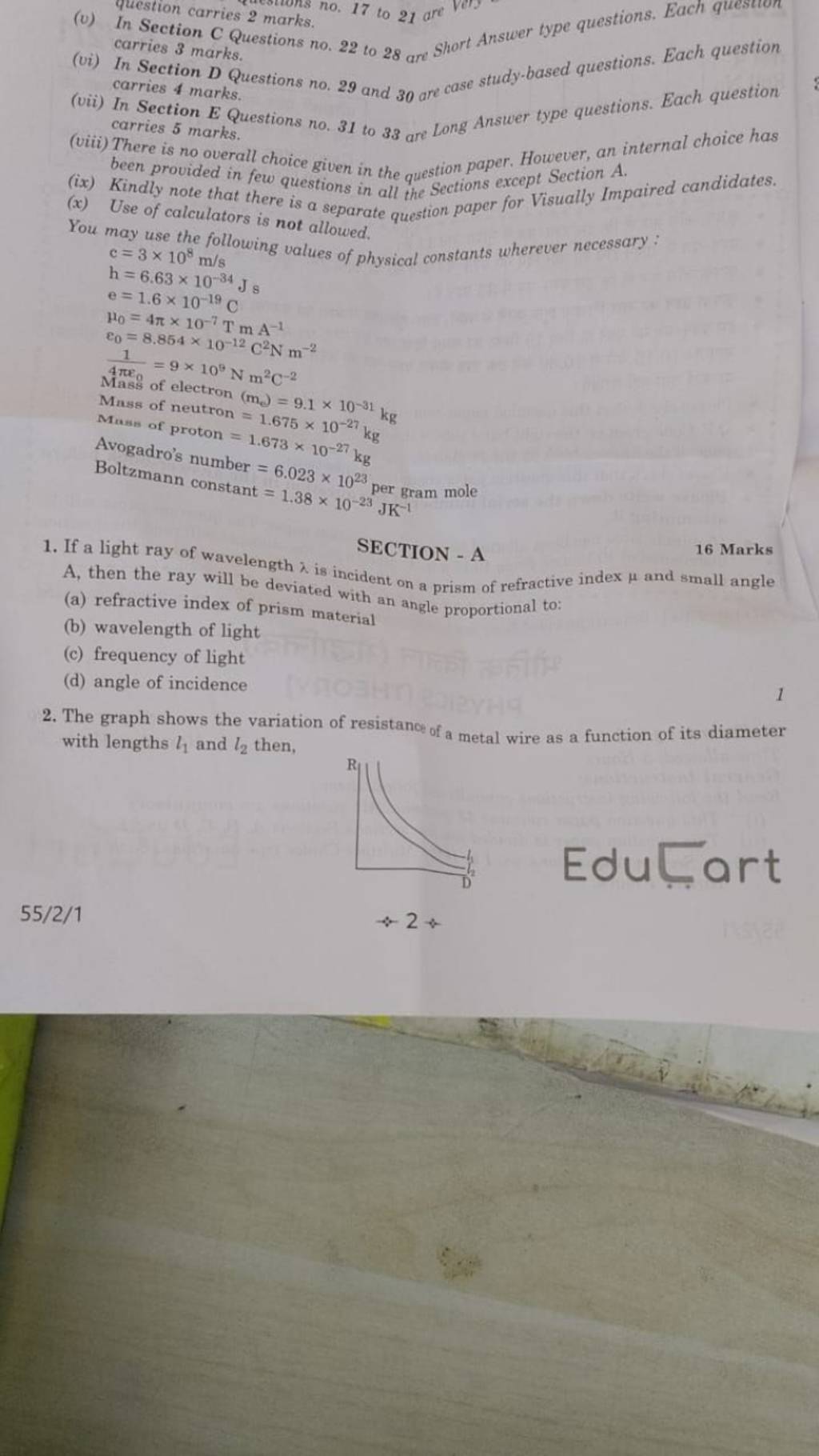 question carries 2 marks. carries 3 marks. carries 4 marks. (vii) In Sec..