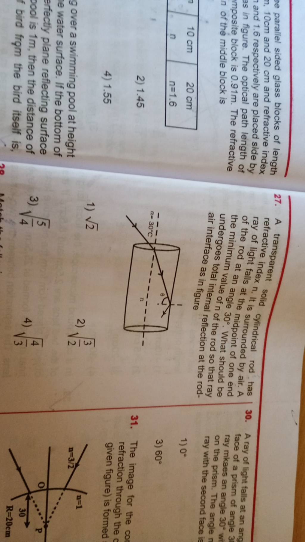 parallel sided glass blocks of length \mathrm{m}, 10 \mathrm{~cm} and 20