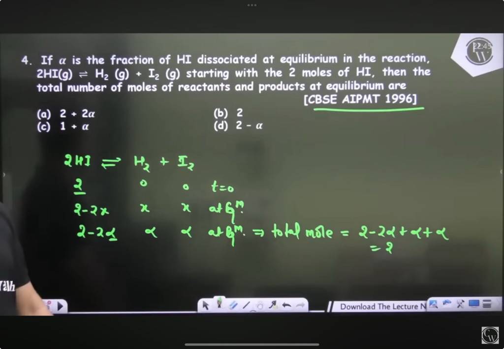 If \alpha is the fraction of HI dissociated at equilibrium in the reactio..