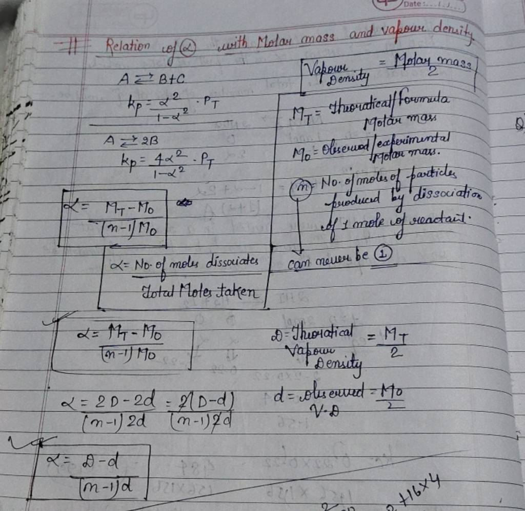 \#1 Relation of (2) with Molar mass and vapour density \begin{array}{l}A