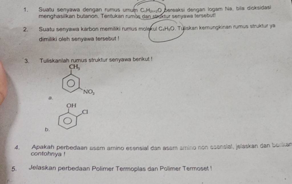 1. Suatu senyawa dengan rumus umum Cn H2n+2 O pereaksi dengan logam Na