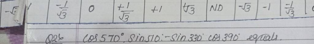 0+1√3ND √√3-1026Cos 570°, Sins10: -Sin 330' cos 390' equals. | Filo
