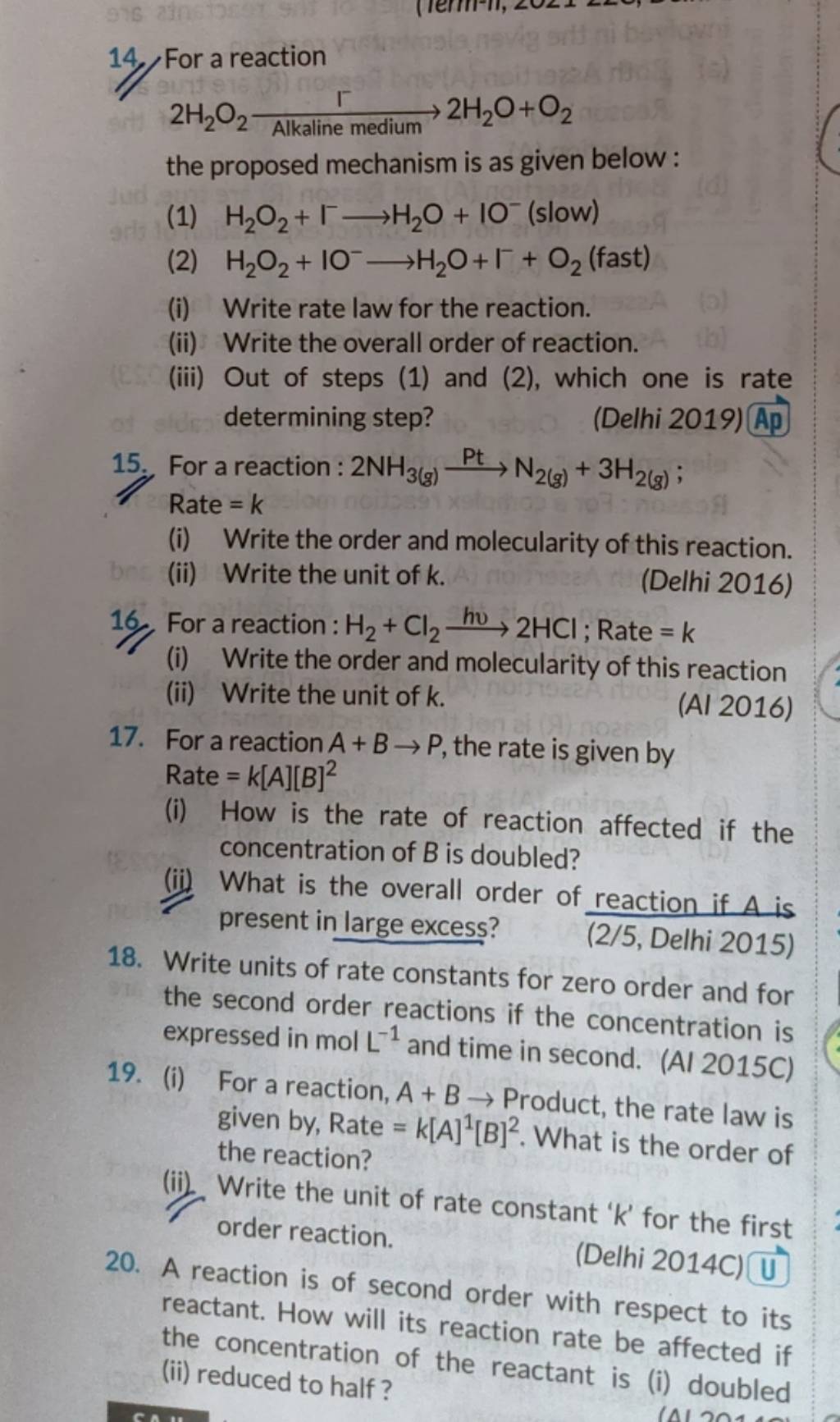 For a reaction \ 2 \mathrm{H}{2} \mathrm{O}{2} \xrightarrow[\text { Alkal..