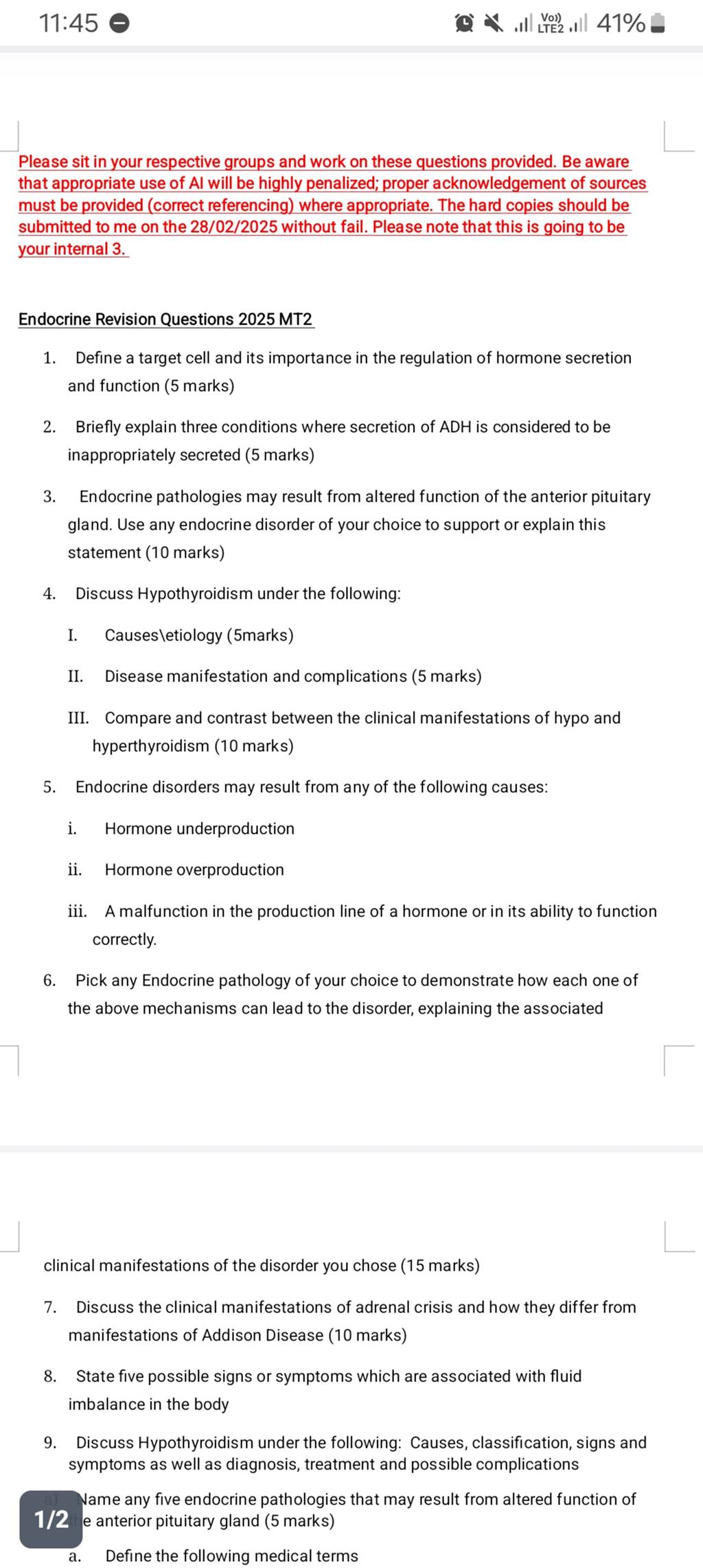Causes\etiology (5marks) II. Disease manifestation and complications (5 m..