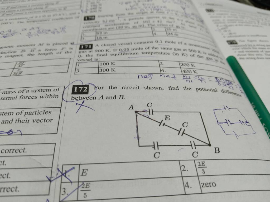 171 A closed vessel contains 0.1 mole of a mons is. the final equilibrium..