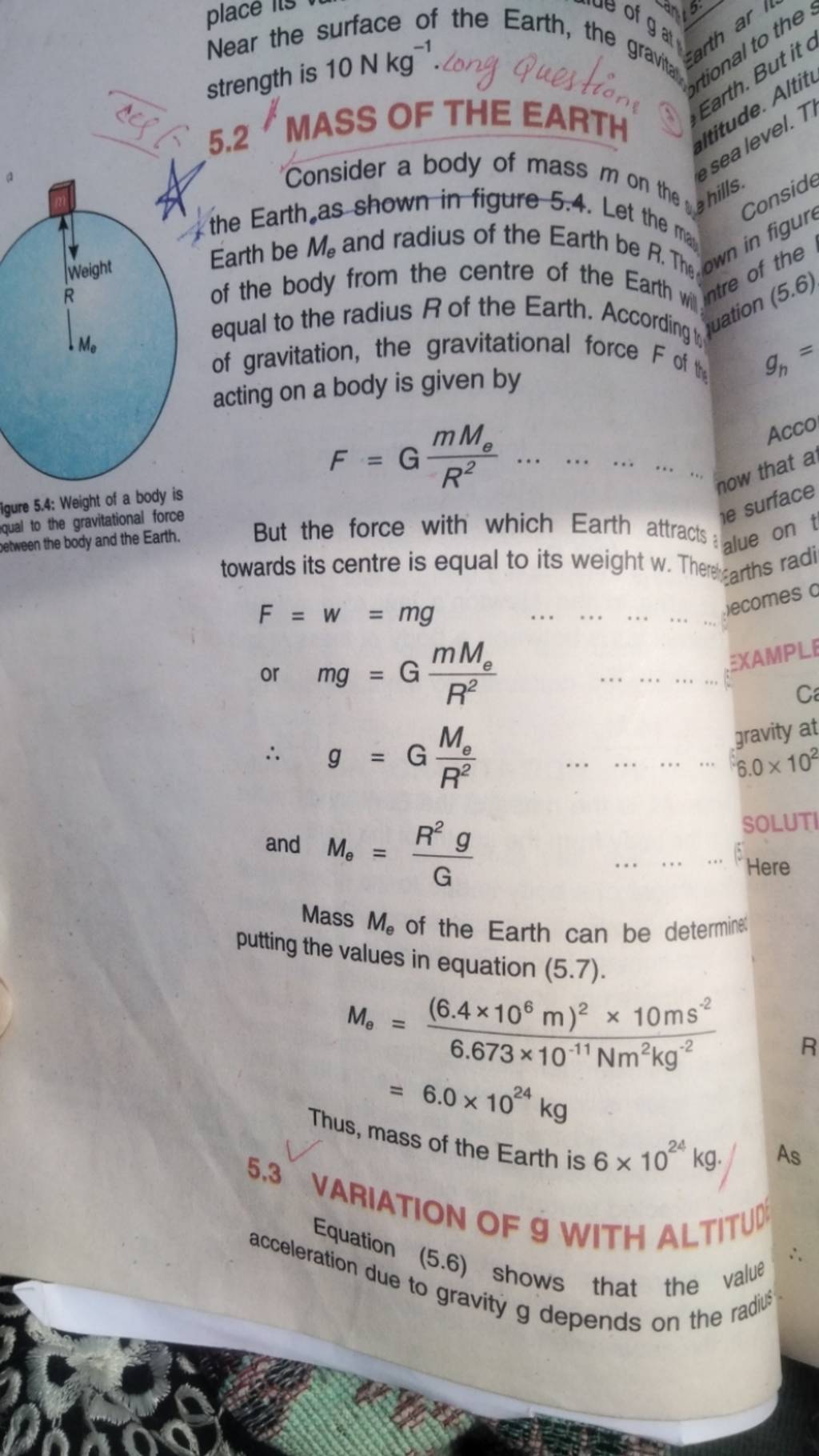 strength is 10 \mathrm{N} \mathrm{kg}^{-1}. 5.2 MASS OF THE EARTH the Ear..