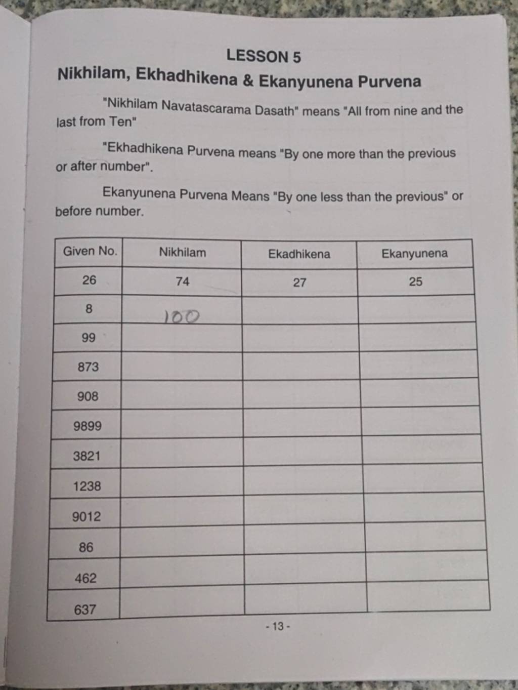 LESSON 5Nikhilam, Ekhadhikena \& Ekanyunena Purvena"Nikhilam Navatascar..