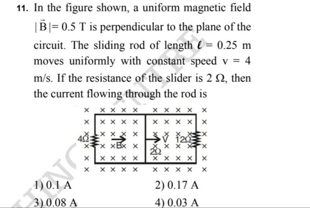 In the figure shown, a uniform magnetic field ∣B∣=0.5 T is perpendicular