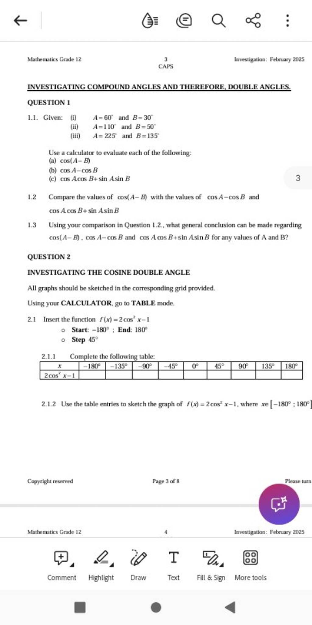 Mathematics Grade 12 3 Investigation: February 2025 CAPS INVESTIGATING C..