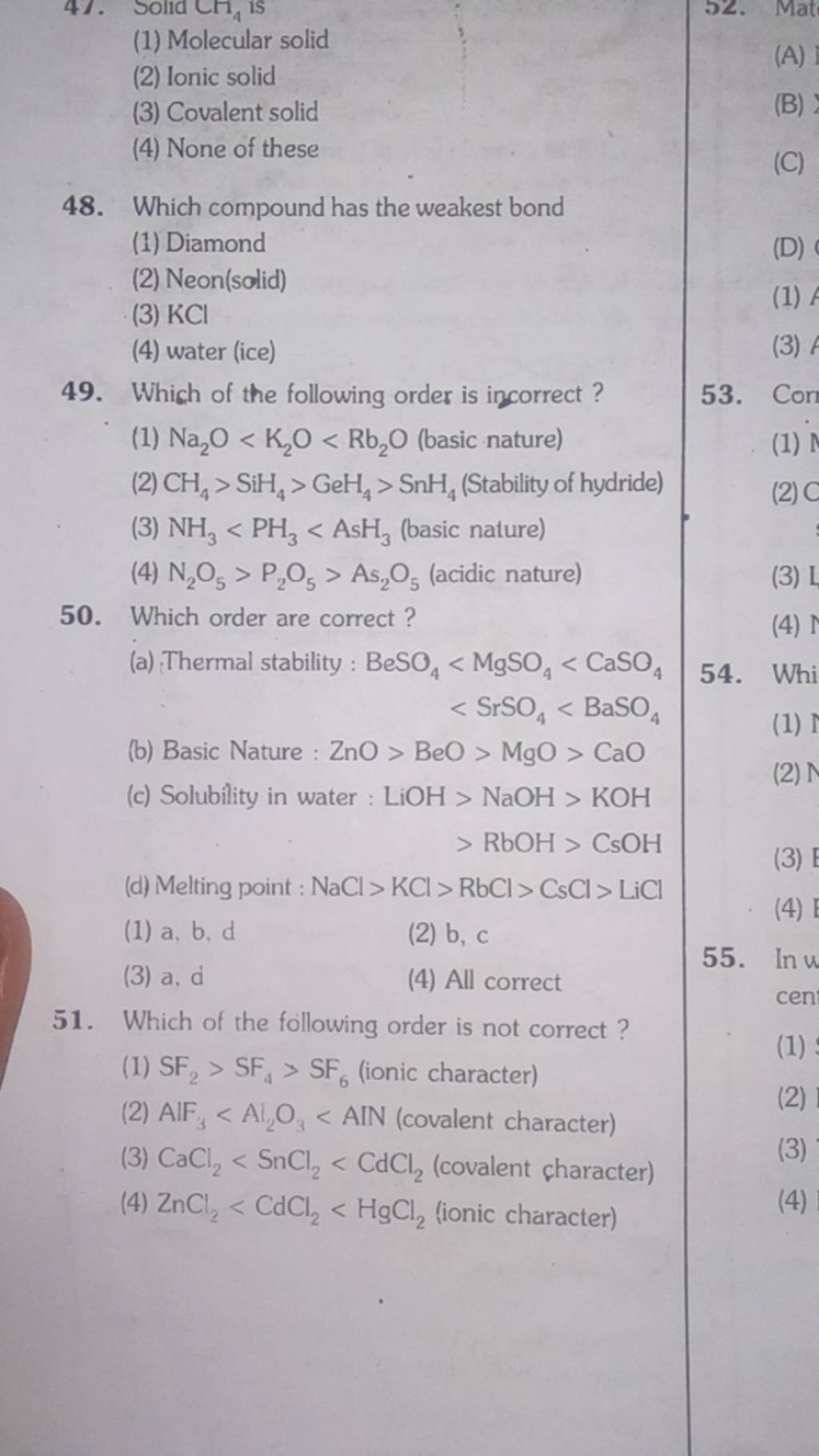 Which order are correct? (a) Thermal stability : BeSO4