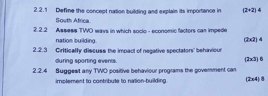 2.2.1 Define the concept nation building and explain its importance in (2..