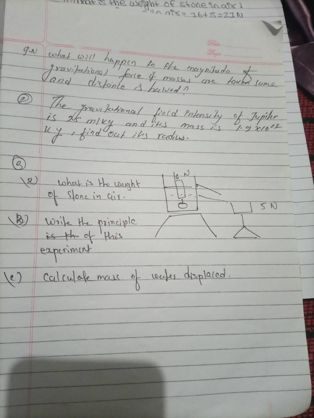 解 the weight of stone in air?9.n what will happen to the magnitude of gr..