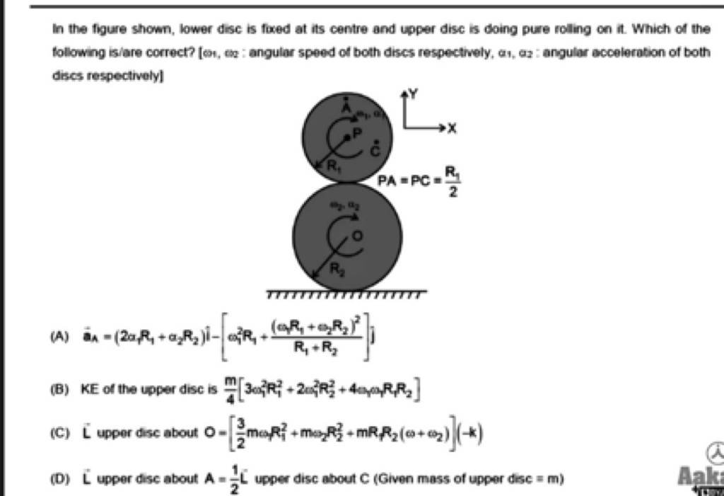 In the figure shown, lower disc is foxed at its centre and upper disc is