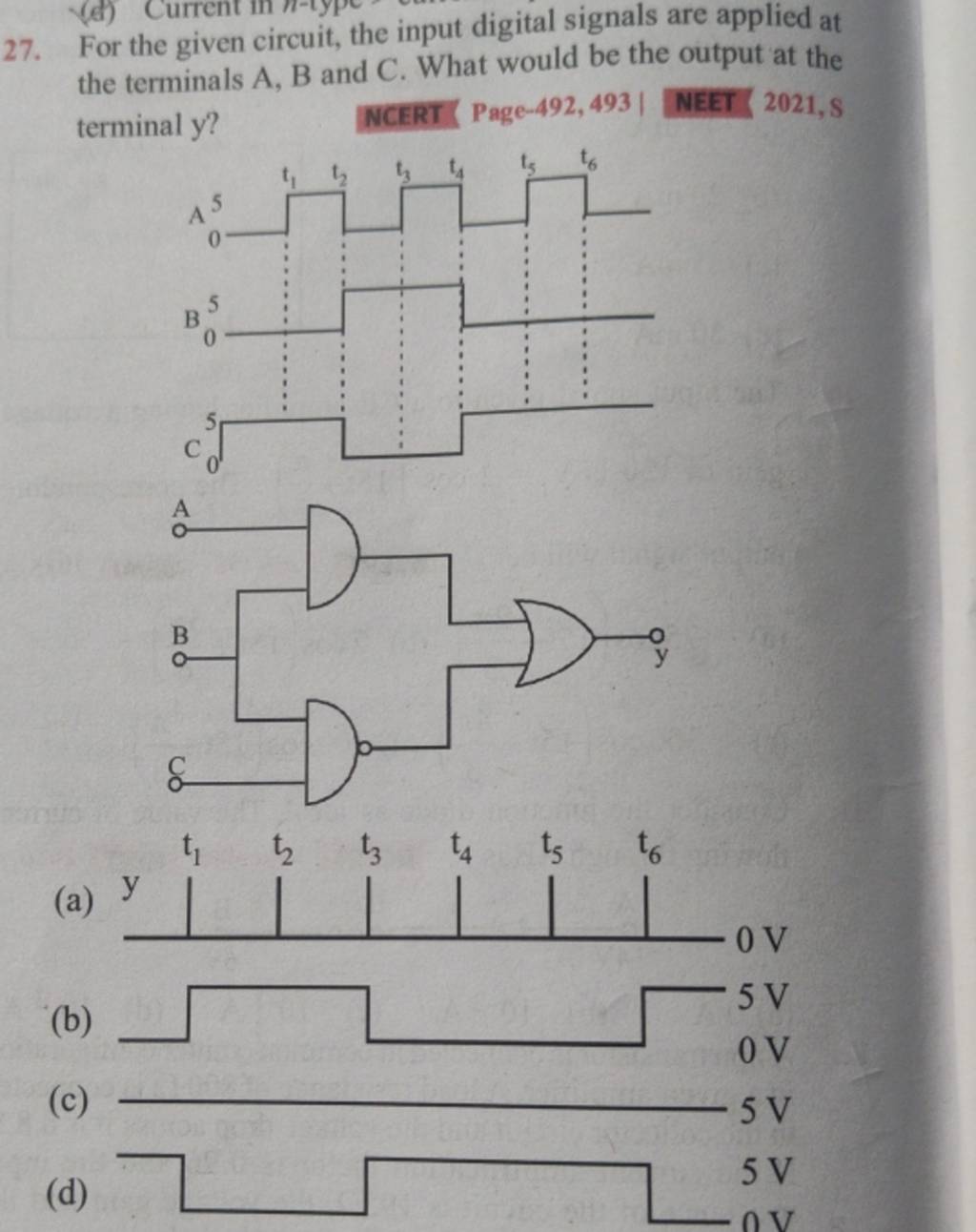 27. For the given circuit, the input digital signals are applied at the t..