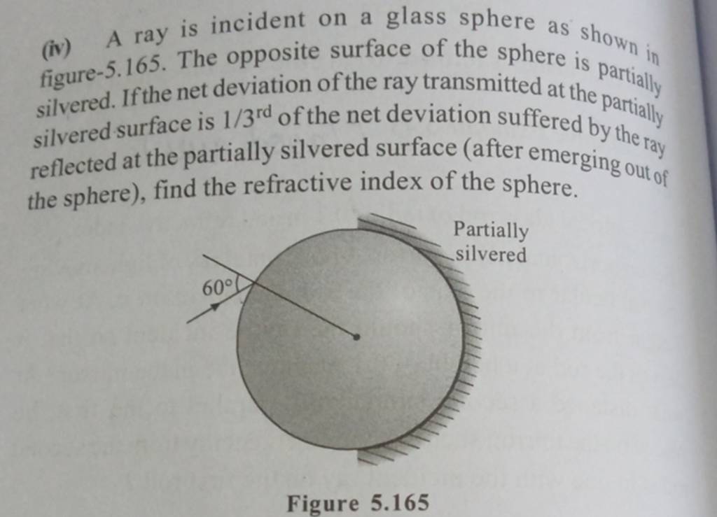 (iv) A ray is incident on a glass sphere as shown in figure-5.165. The op..