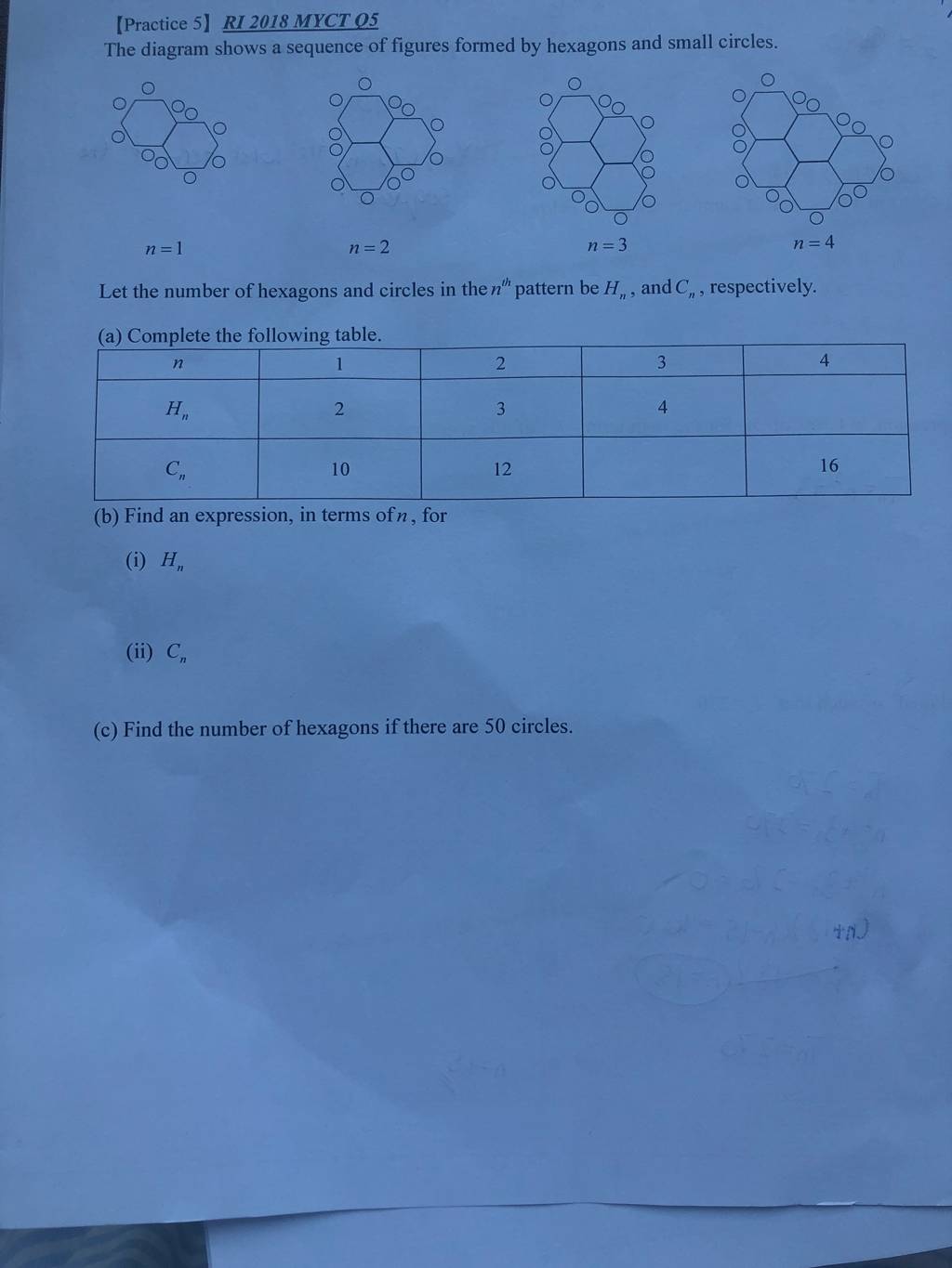 【Practice 5】 RI 2018 MYCT O5The diagram shows a sequence of figures form..
