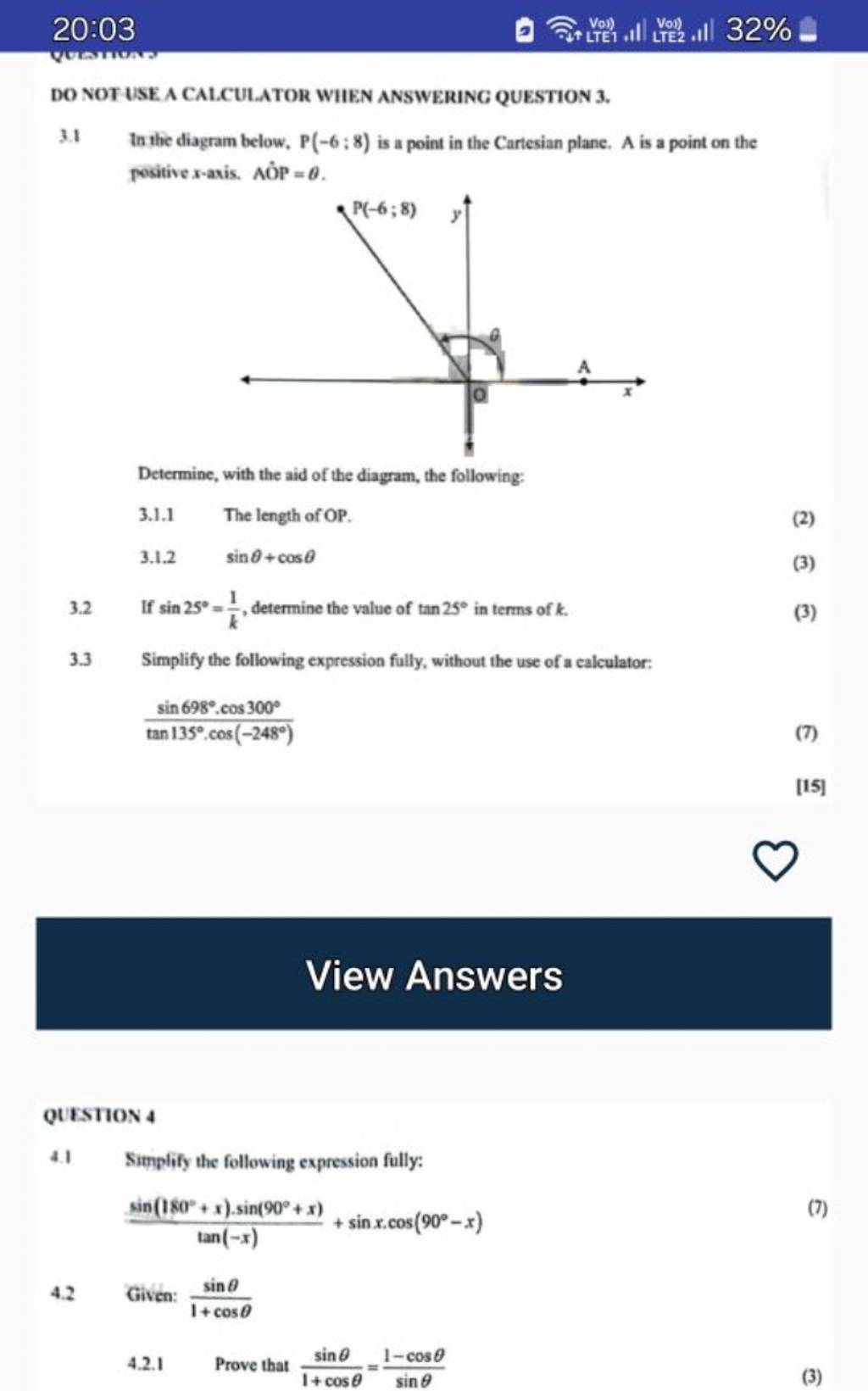 20:03Vol)Vo1)tive. .ll 32\%DO NOT USE A CALCUL.ATOR WIIEN ANSWERING