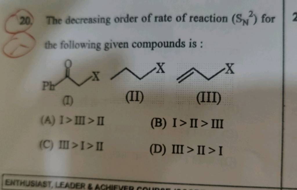 The decreasing order of rate of reaction (SN 2) for the following given c..