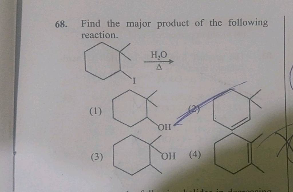 Find the major product of the following reaction. CC1(C)CCCCC1I (1) CC1CC..