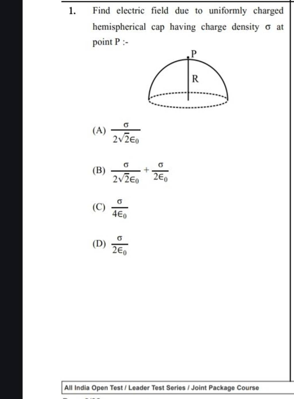 Find electric field due to uniformly charged hemispherical cap having cha..