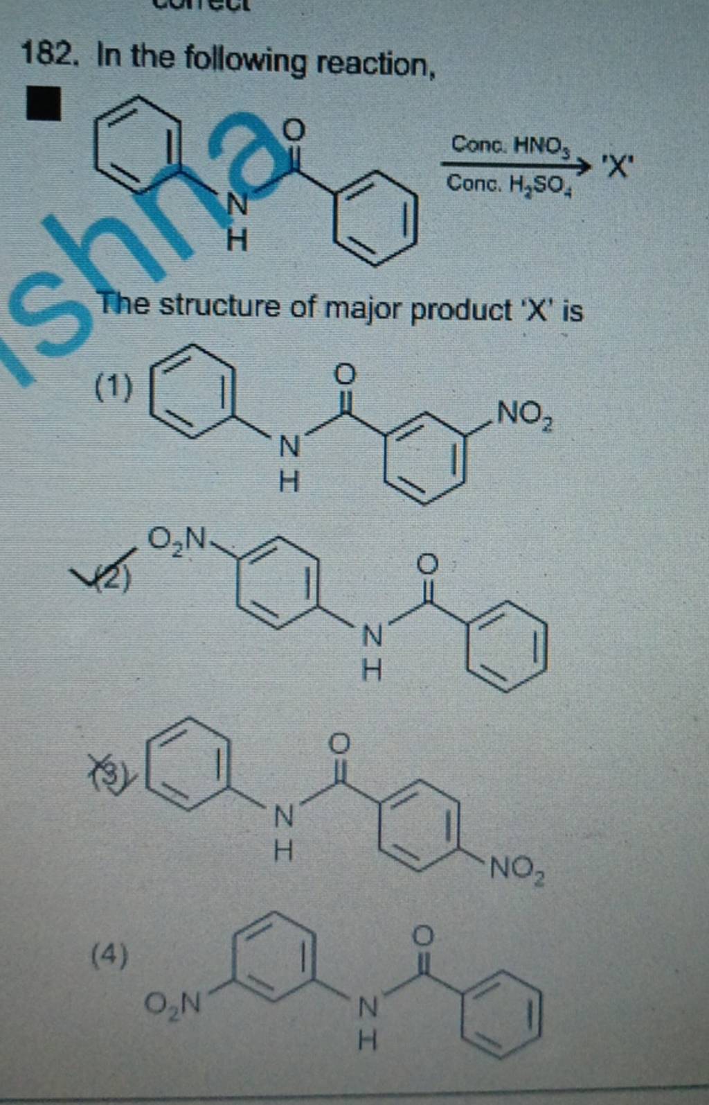 182. In the following reaction, Con. Conc. H2 SO4 'The structure of..
