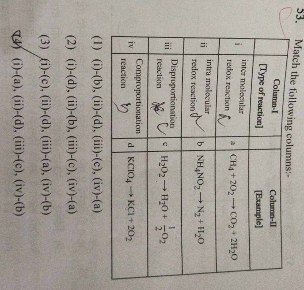 53. Match the following columns:-\begin{tabular}{l}Column-I & & Column-..