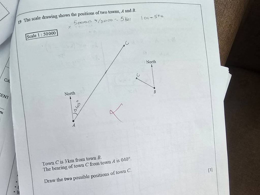 19 The scale drawing shows the positions of two towns, A and B.Scale 1:..
