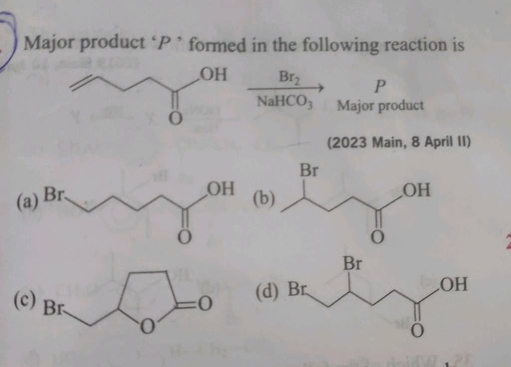Major product ' P ' formed in the following reaction is (2023 Main, 8 Apr..
