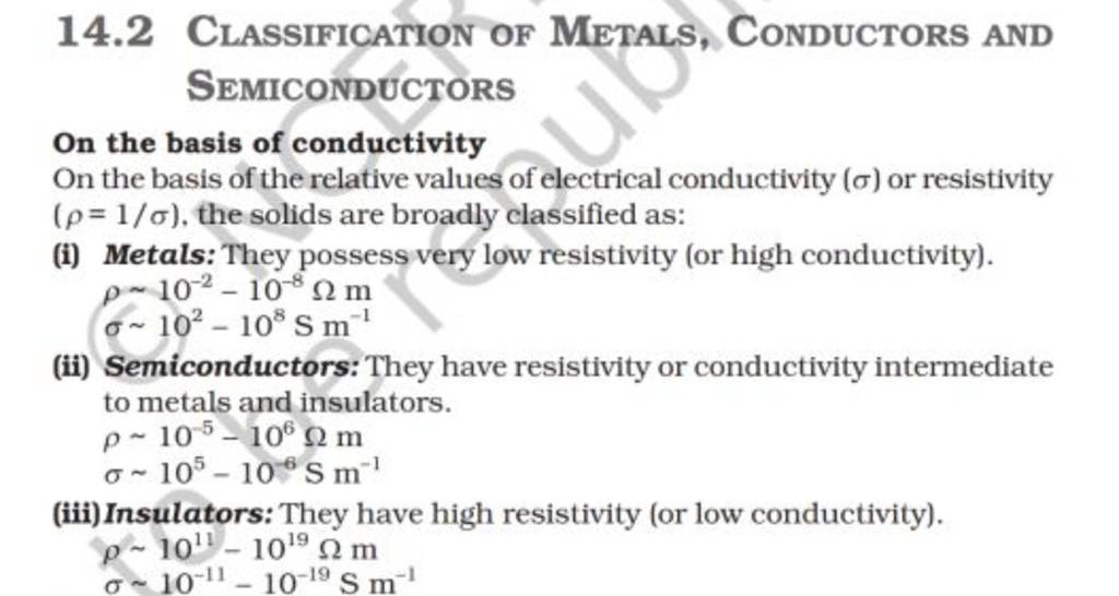 14.2 Classification of Metals, Conductors andSemiconductorsOn the basi..