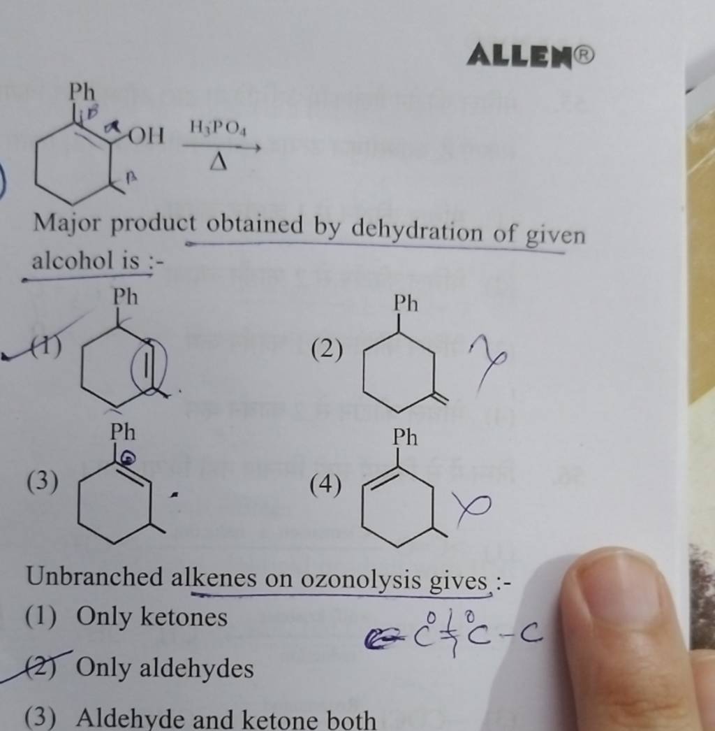 ALLEM ®Major product obtained by dehydration of given alcohol is :-(1)..