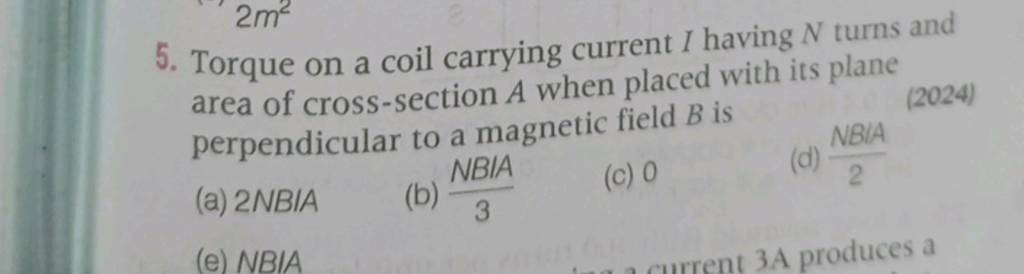 Torque on a coil carrying current I having N turns and area of cross-sect..