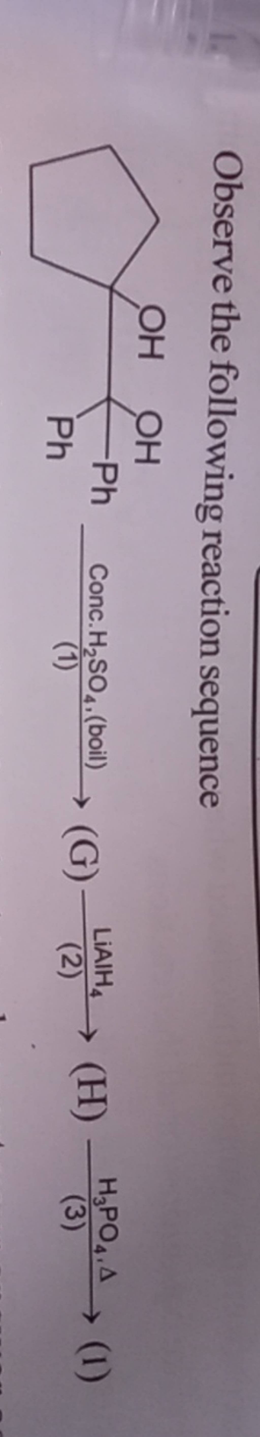 Observe the following reaction sequencePhOH Conc. H2 SO4 ,( boil )(1) (O..