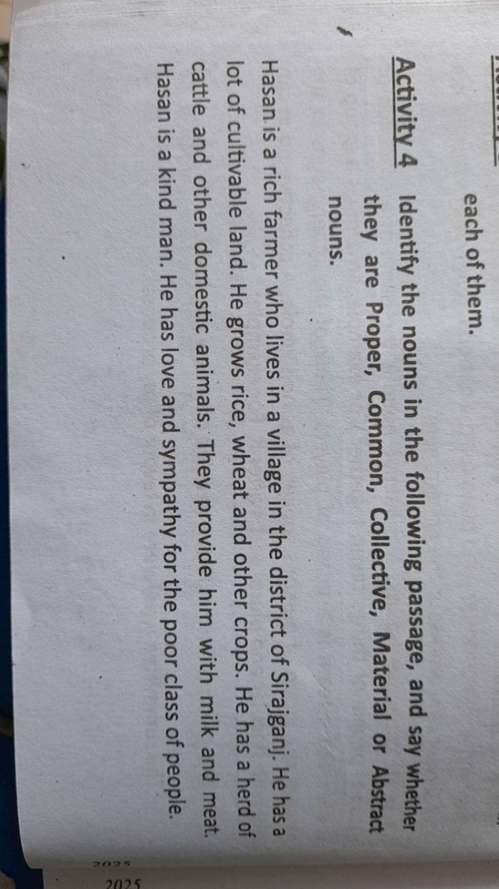 each of them.Activity 4 Identify the nouns in the following passage, and..
